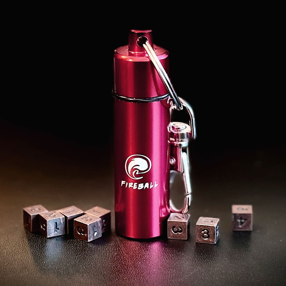 Fireball Spell Component Keychain With Tiny 8pc Dice Set | Rollacrit